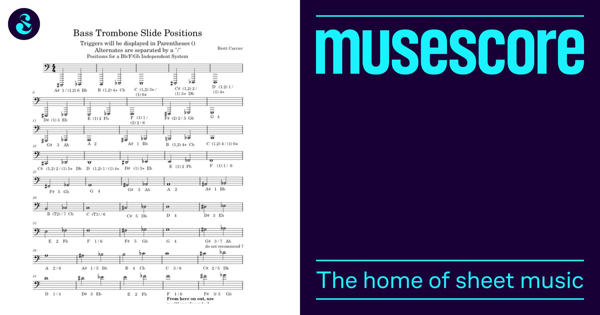 Bass Trombone Slide Positions Sheet music for Trombone bass (Solo ...