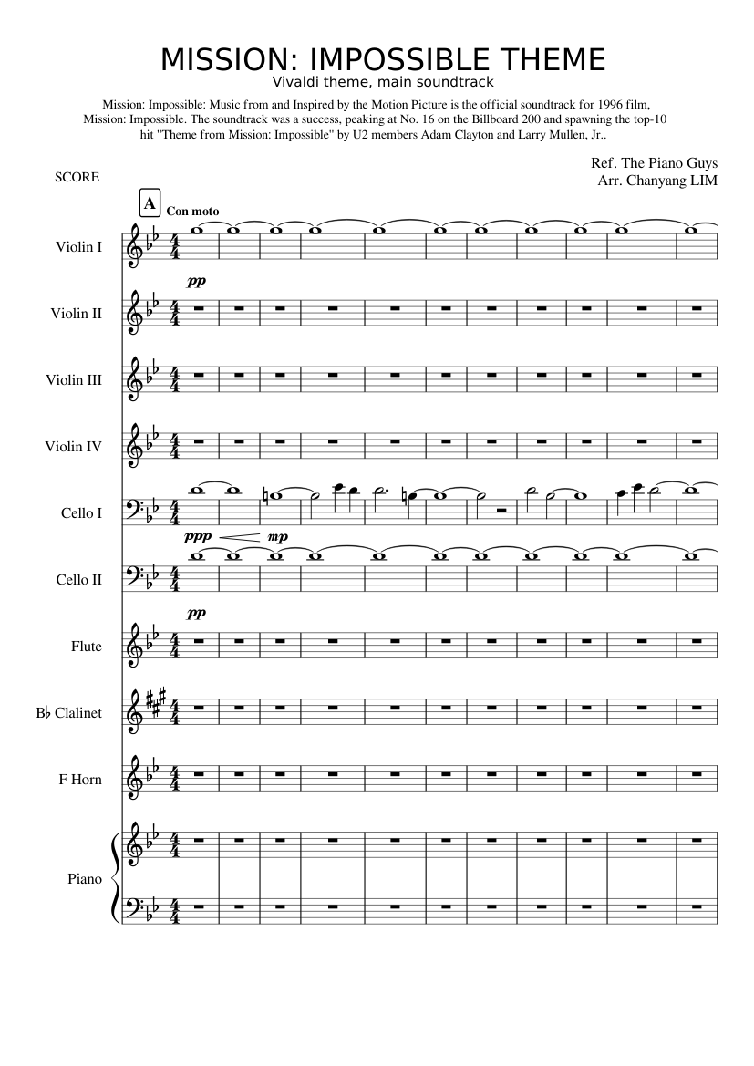 MISSION: IMPOSSIBLE THEME Vivaldi theme, main soundtrack Sheet Music ...