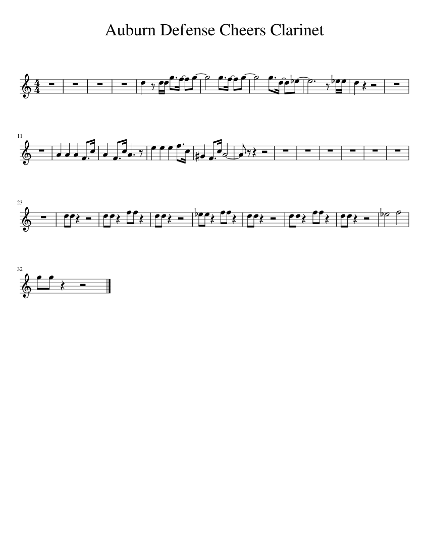 Auburn Defense Cheers Clarinet Sheet music for Clarinet in b-flat (Solo ...