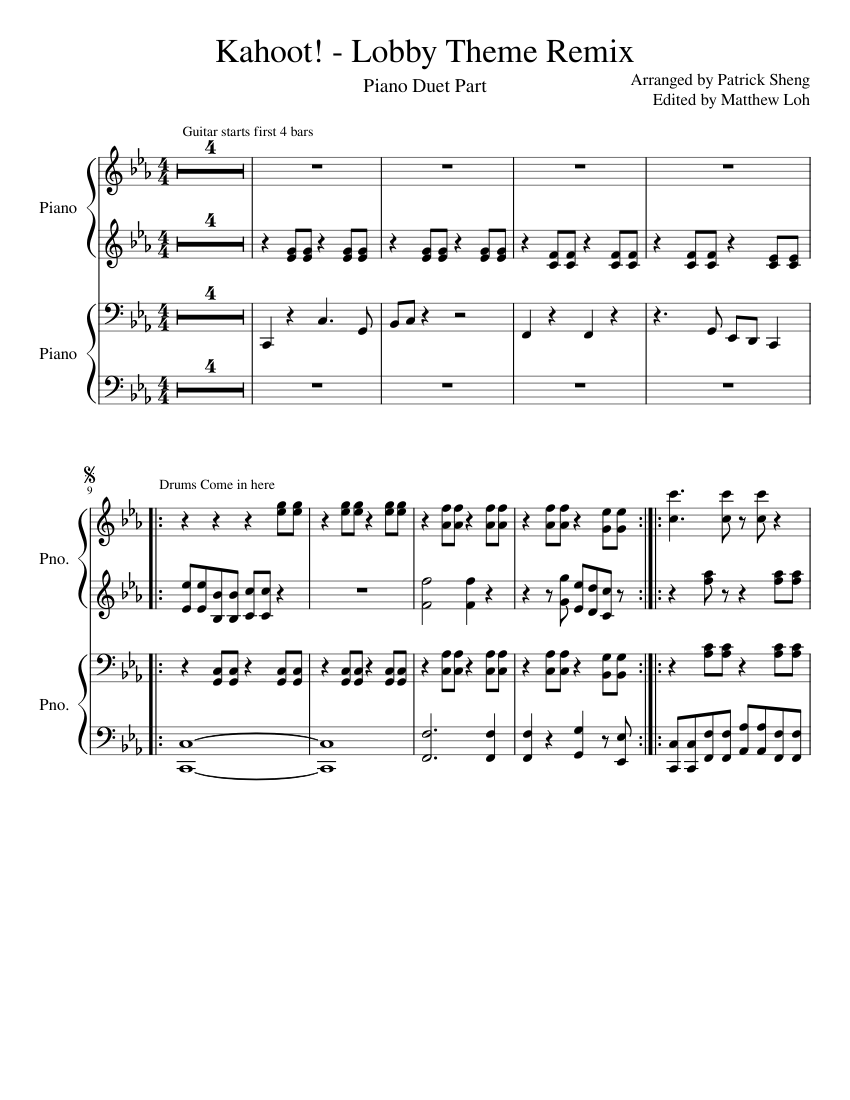Kahoot! - Lobby Theme Song Remix - Piano Duet Part Sheet music for ...