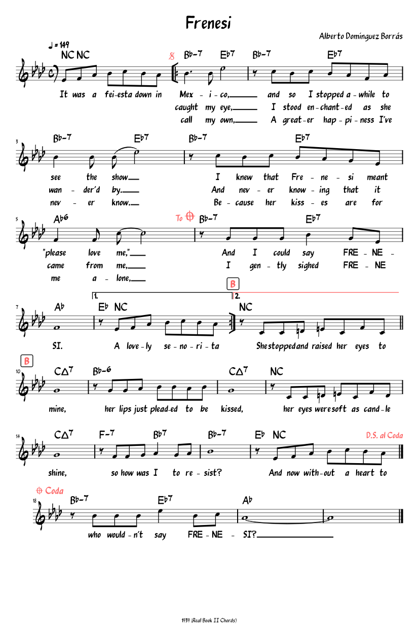 Frenesí (Lead sheet with lyrics ) Sheet music for Piano (Solo ...