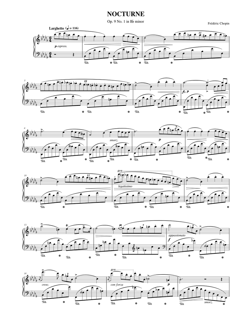 Frédéric Chopin: Nocturne Op. 9 No. 1 in B-flat minor Sheet music for Piano (Solo) | Musescore.com