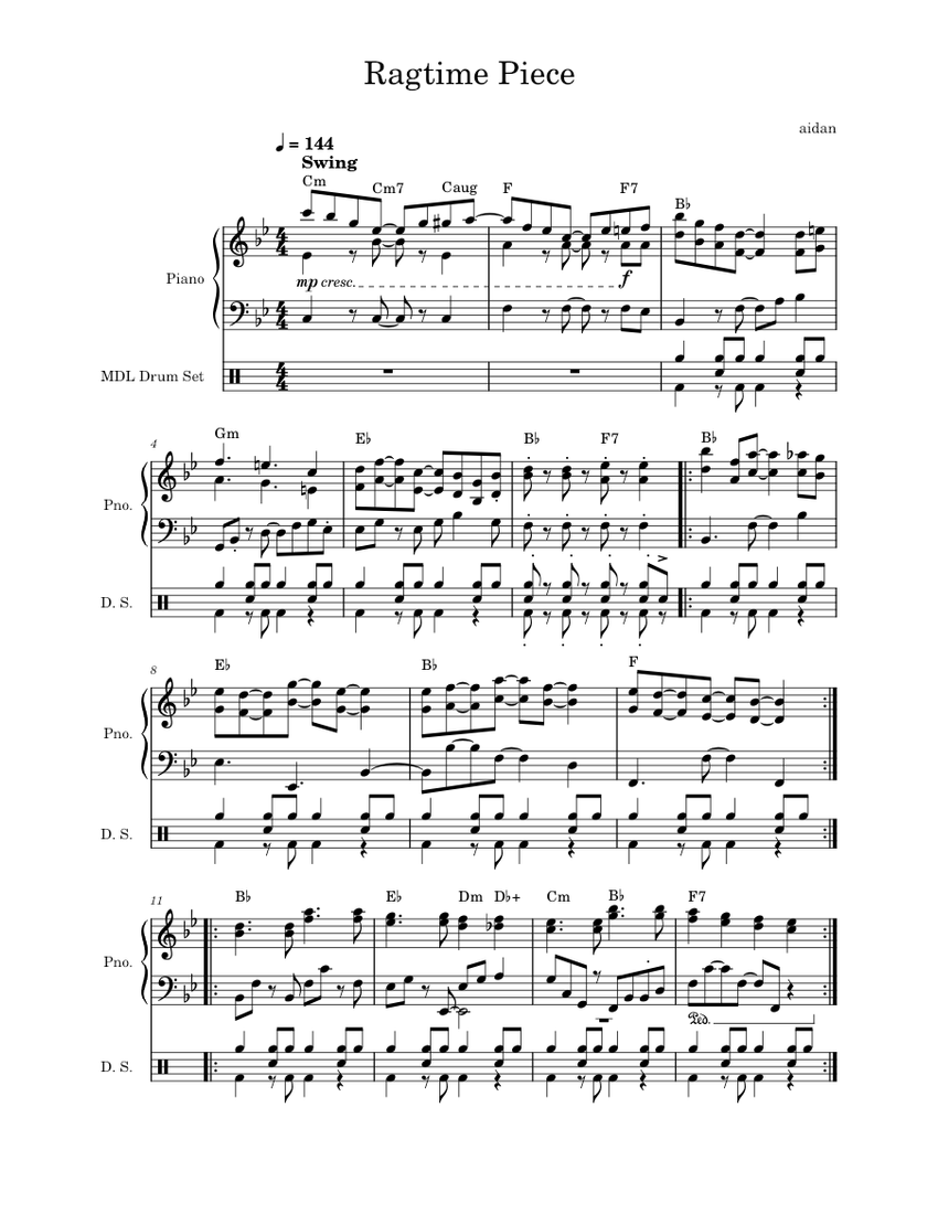 Ragtime Piece Sheet music for Piano, Drum group (Solo) | Musescore.com