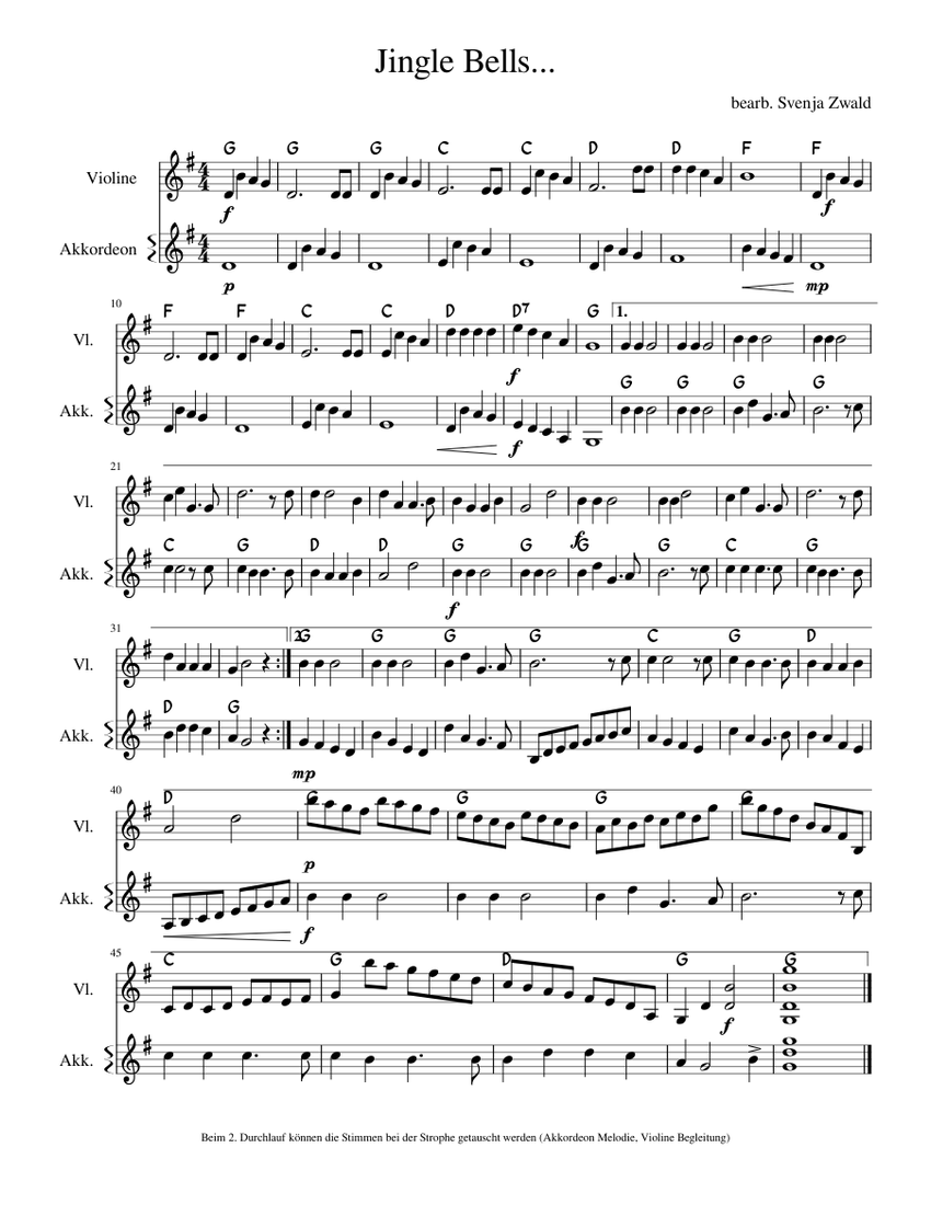 Jingle Bells... Sheet music for Accordion, Violin (Mixed Duet ...
