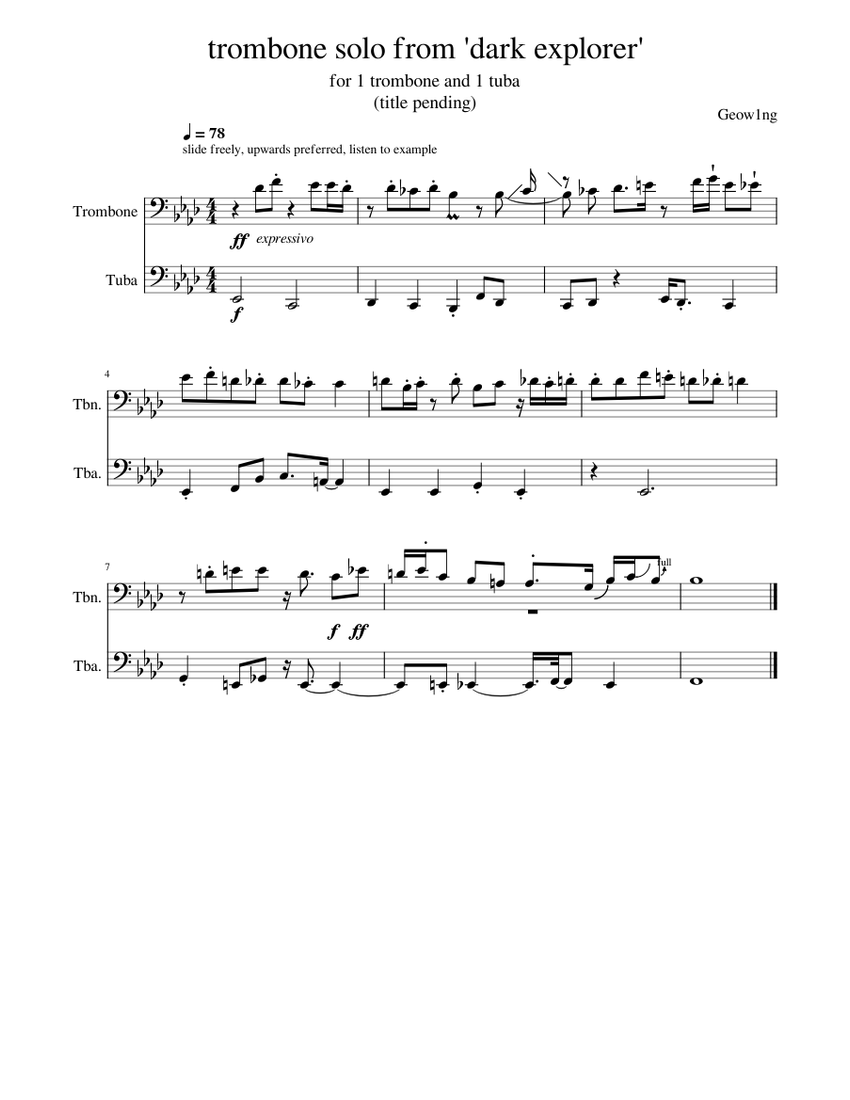 trombone solo from Dark Explorer Sheet music for Trombone, Tuba (Brass ...
