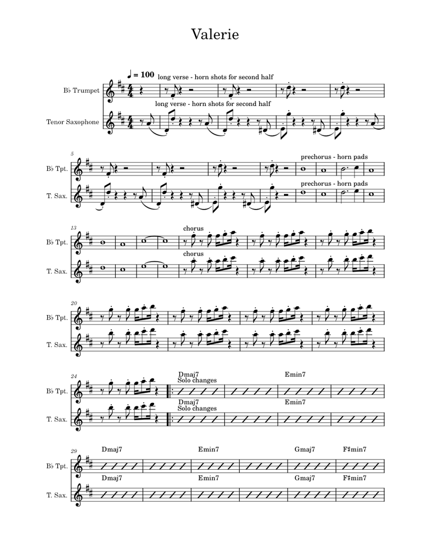Valerie Sheet music for Saxophone tenor, Trumpet in b-flat (Mixed Duet ...