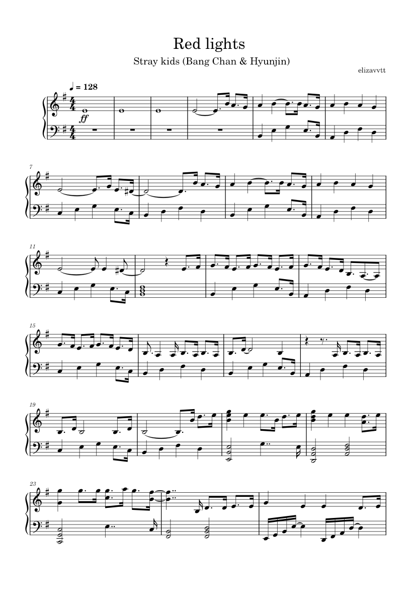 Red Lights (강박) – Hyunjin Bang Chan Sheet Music for Piano (Solo) Easy ...