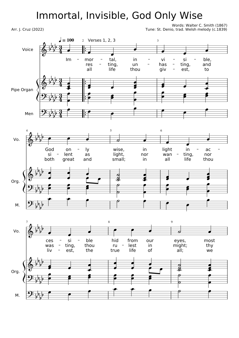 Immortal, Invisible, God Only Wise – W.C. Smith, St. Denio Welsh melody ...