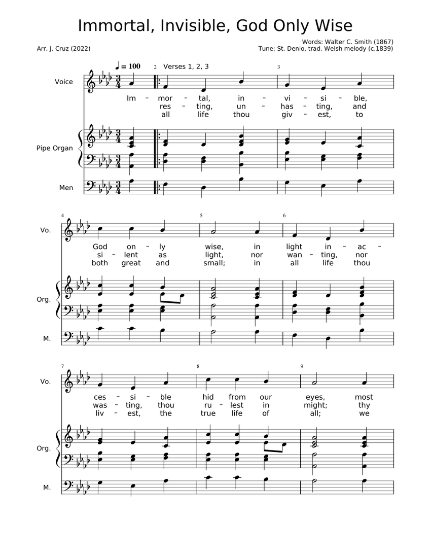 Immortal, Invisible, God Only Wise – W.C. Smith, St. Denio Welsh melody ...