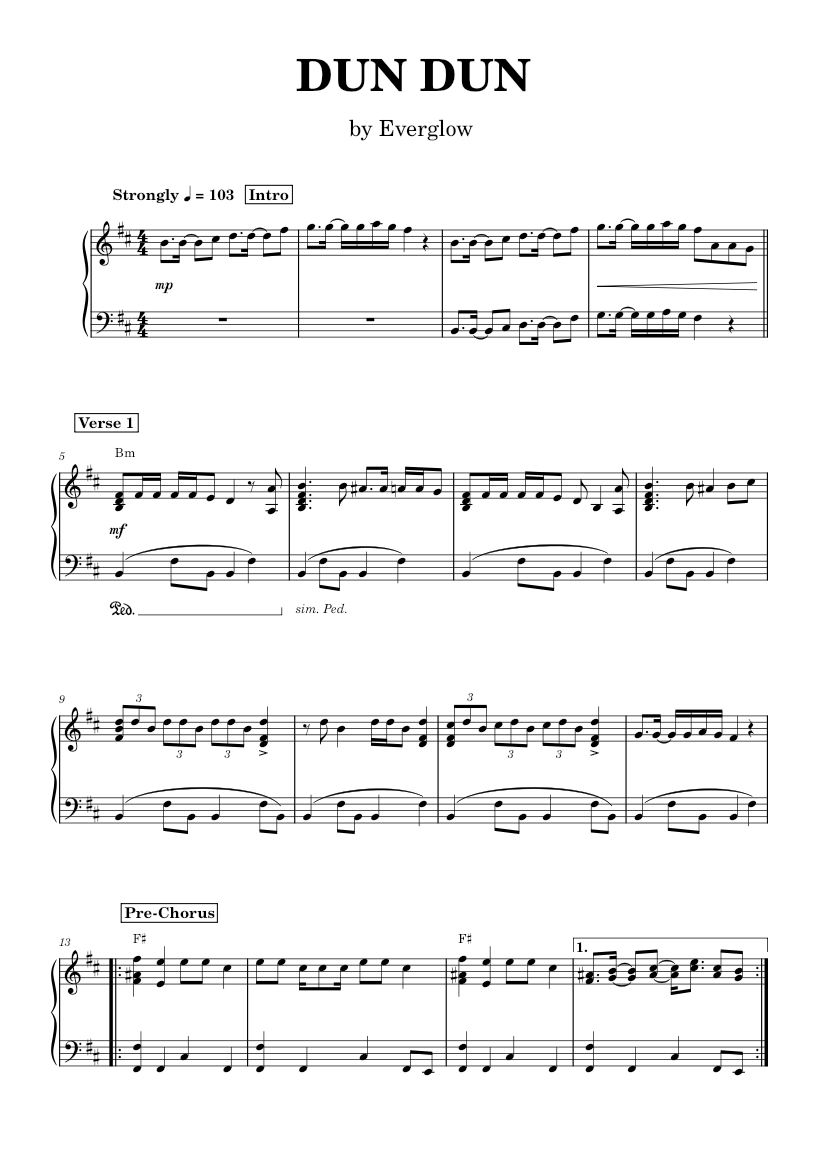 Play Official version of Dun Dun Sheet Music by Everglow for Piano ...