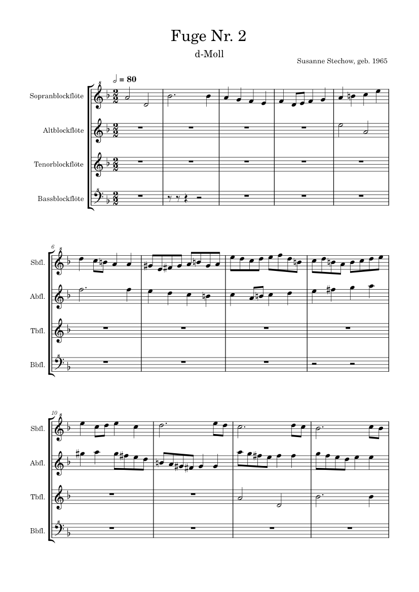 Fuge Nr. 2 d-Moll neu Sheet music for Recorder (Woodwind Quartet ...