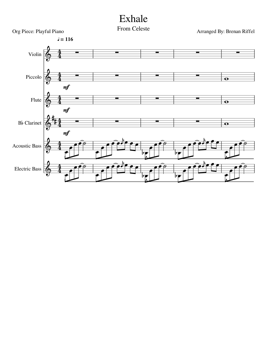 Exhale- Celeste Sheet music for Flute piccolo, Flute, Clarinet in b ...