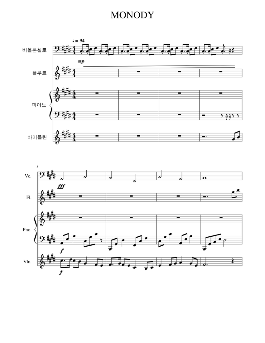MONODY by The fat rat Sheet music for Piano, Flute, Violin, Cello ...