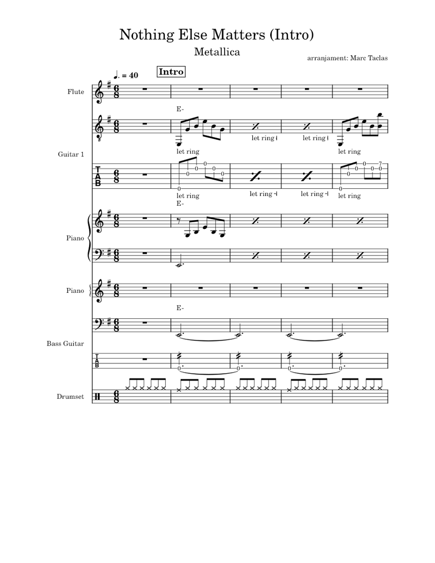 Nothing else matters – Metallica Sheet music for Piano, Flute, Bass ...