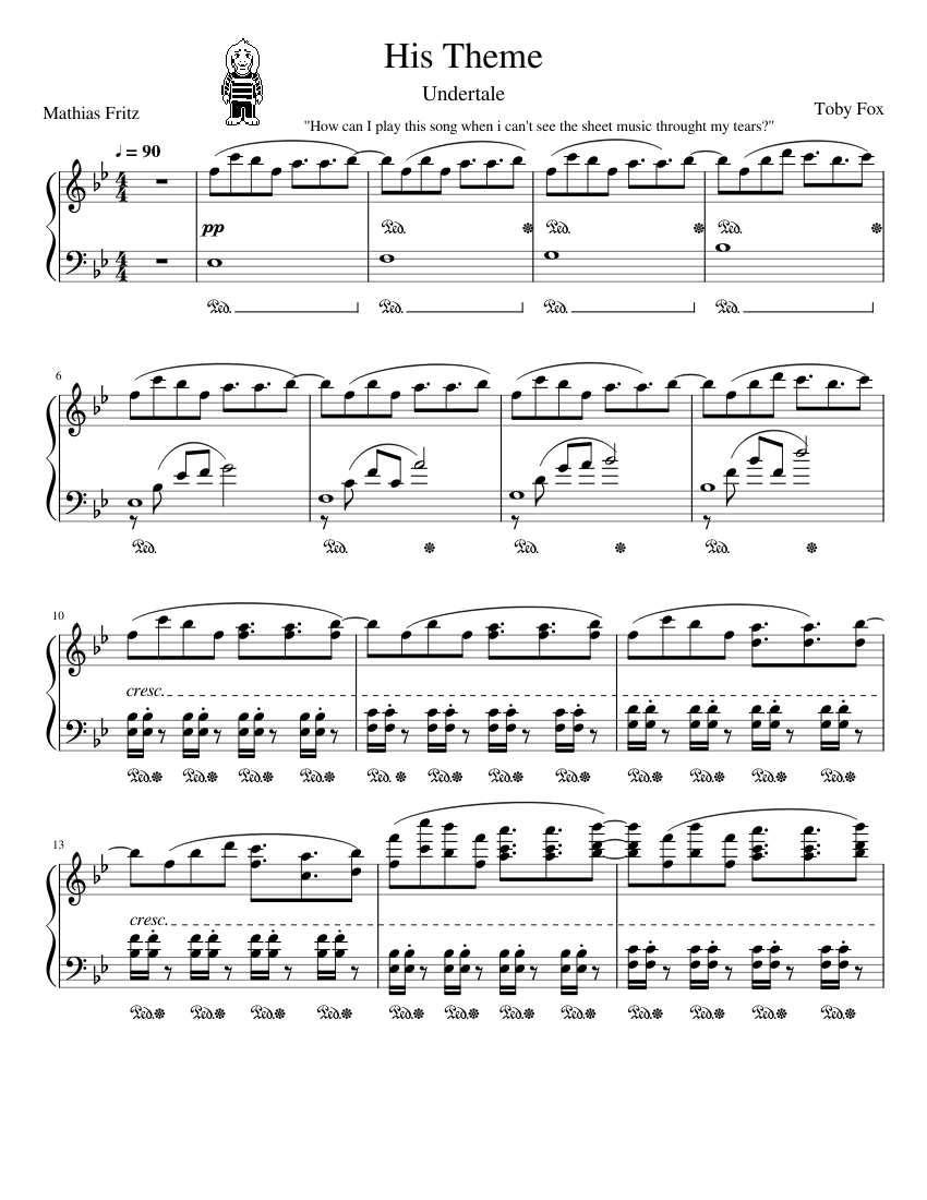 His Theme - Undertale [Piano Arrangament] Sheet music for Piano (Solo ...