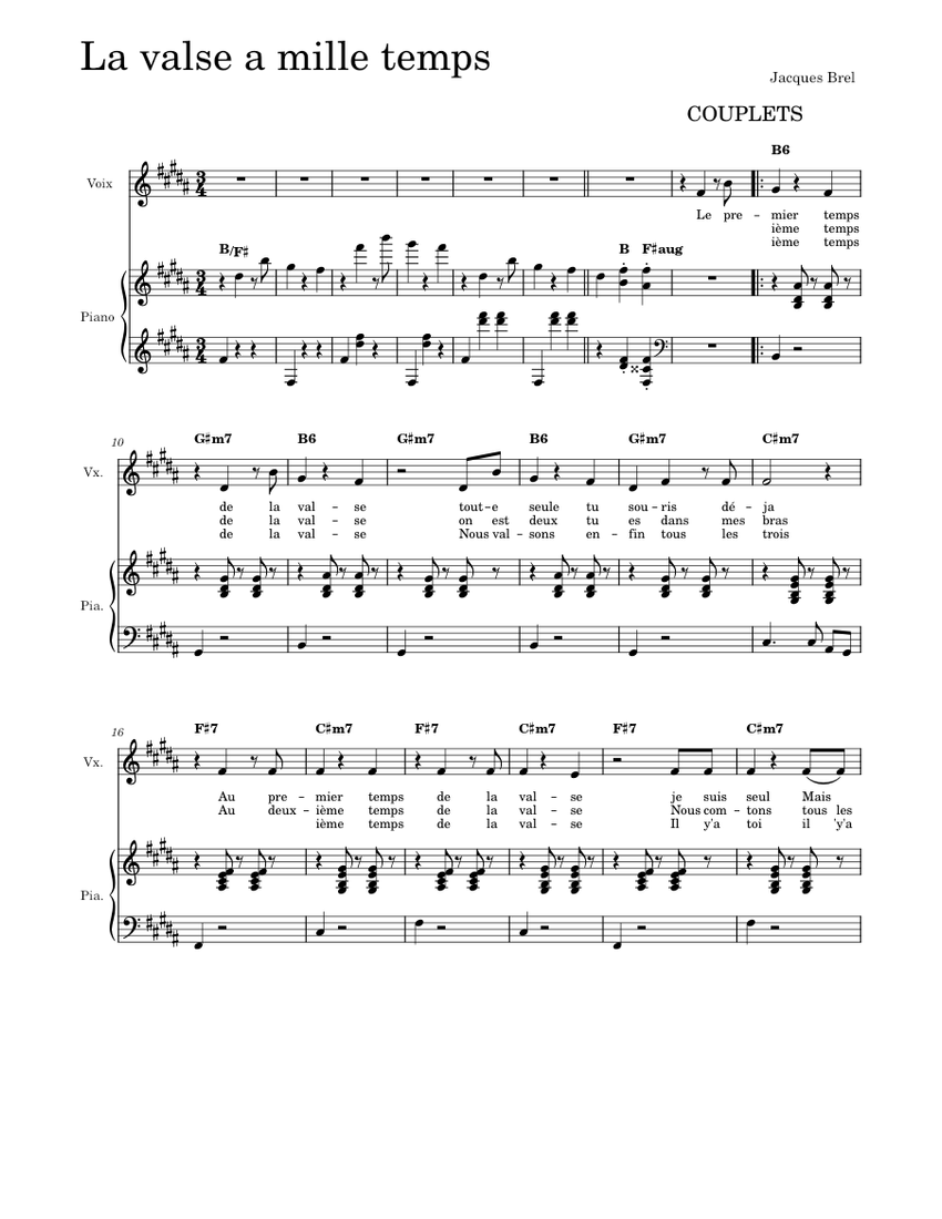 La valse à mille temps – Jacques Brel Sheet music for Piano, Flute ...