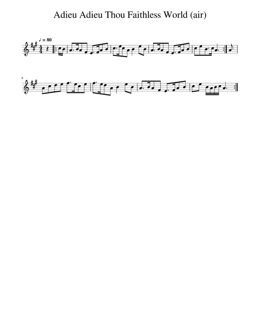 Adieu Adieu Thou Faithless World (air) Sheet music for Piano (Solo ...