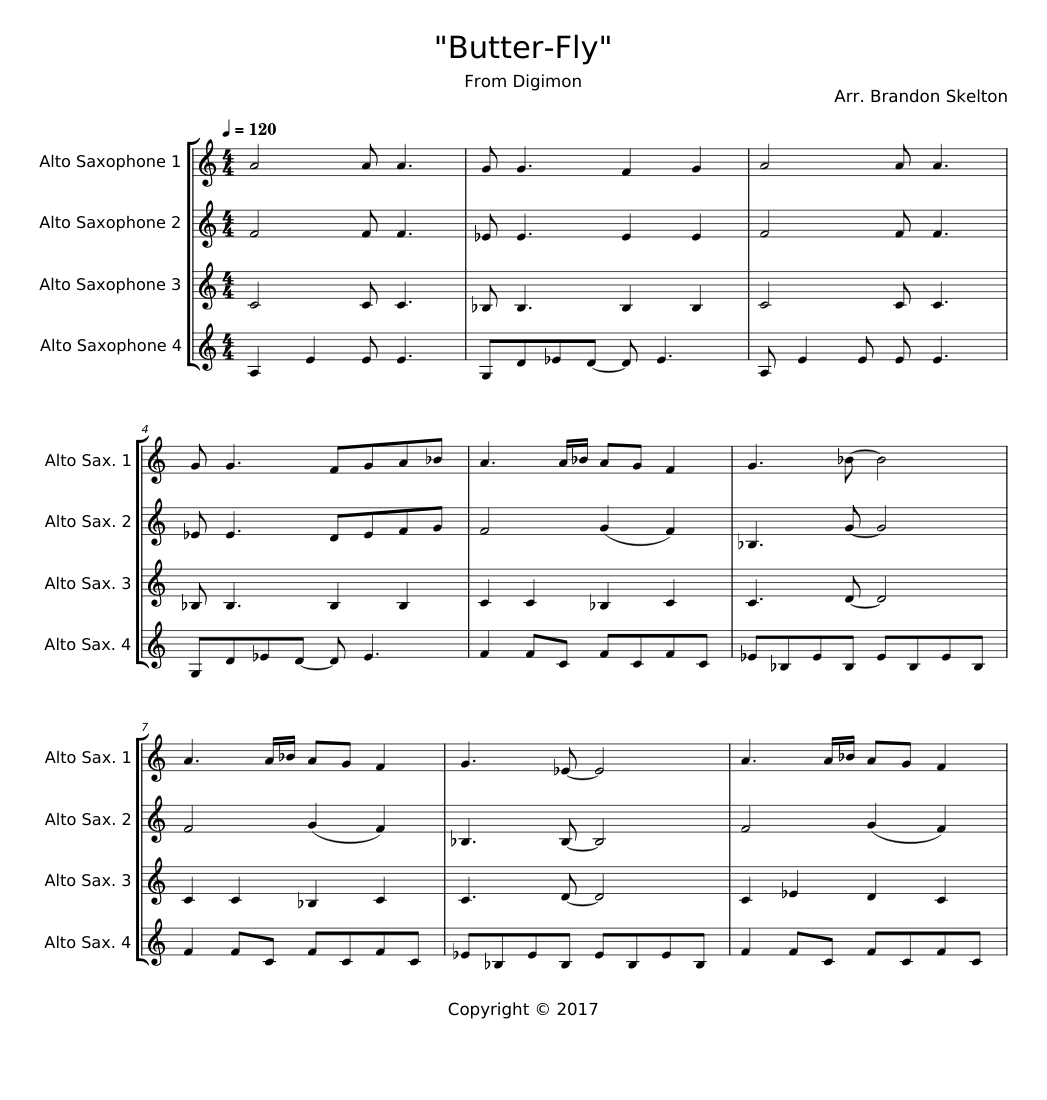 Digimon - Butterfly - Misc Cartoons Sheet music for Saxophone alto ...