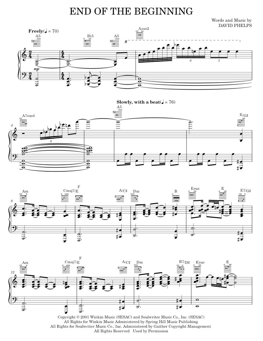 end of the beginning Sheet music for Piano, Vocals by David Phelps ...