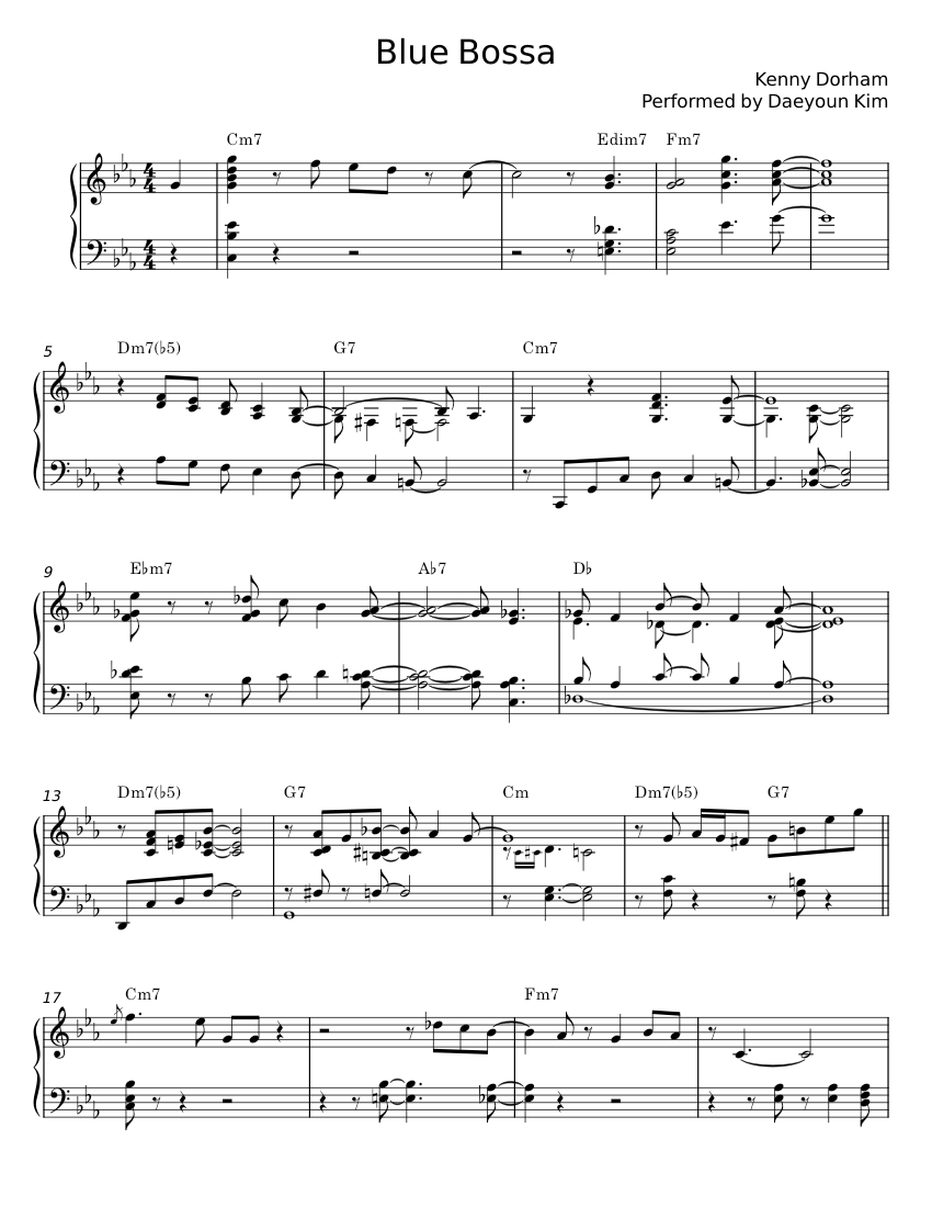 Blue bossa - Kenny Dorham Sheet Music with Chords for Piano (Solo ...
