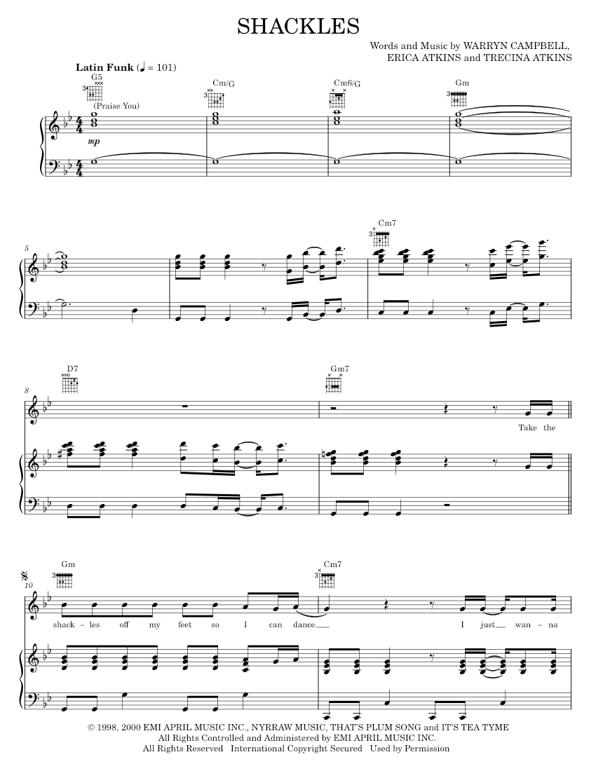 Shackles (Praise You) Sheet music for Piano, Vocals by Mary Mary ...