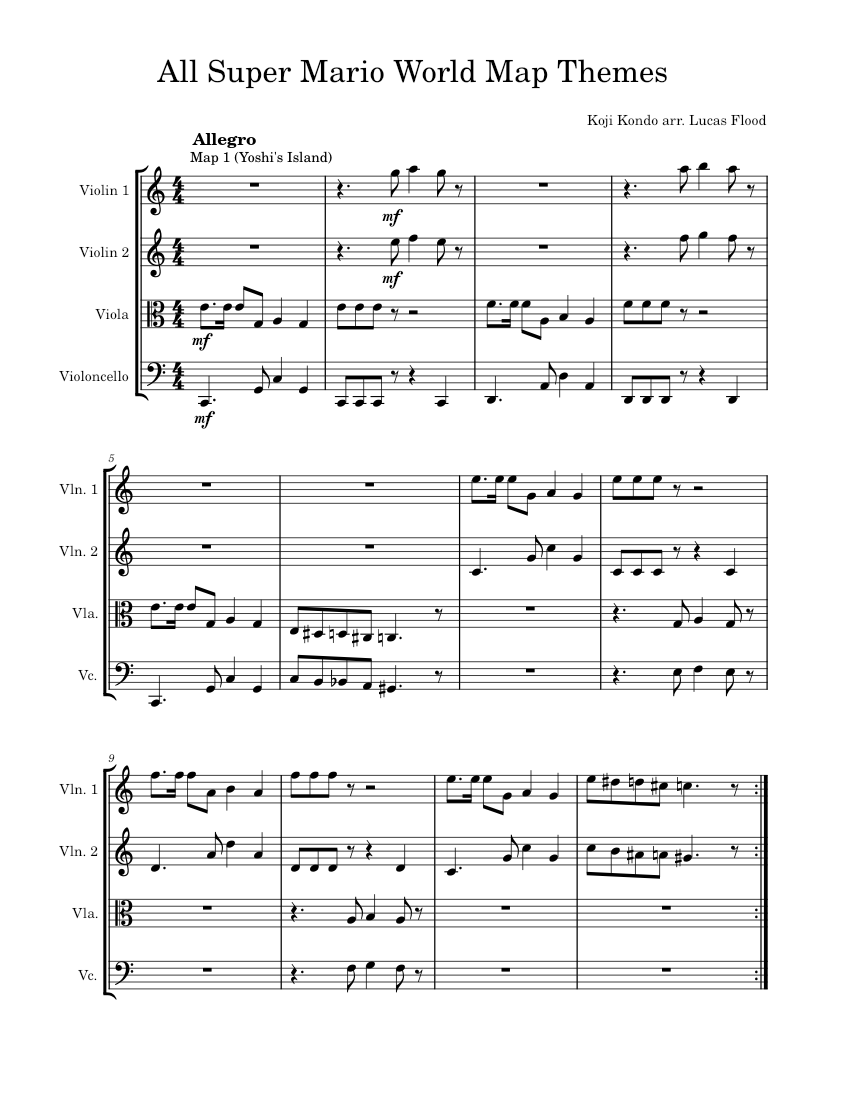 All Super Mario World Map Themes – Koji Kondo - String Quartet Sheet ...