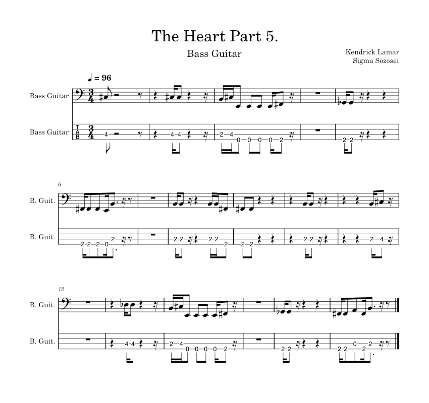 The Heart Part 5 – Kendrick Lamar (Bass Guitar) Sheet Music and Tab for ...