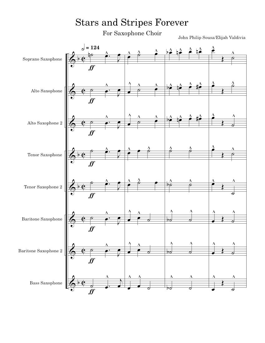 Stars and Stripes Forever Sheet Music for Saxophone alto, Saxophone ...
