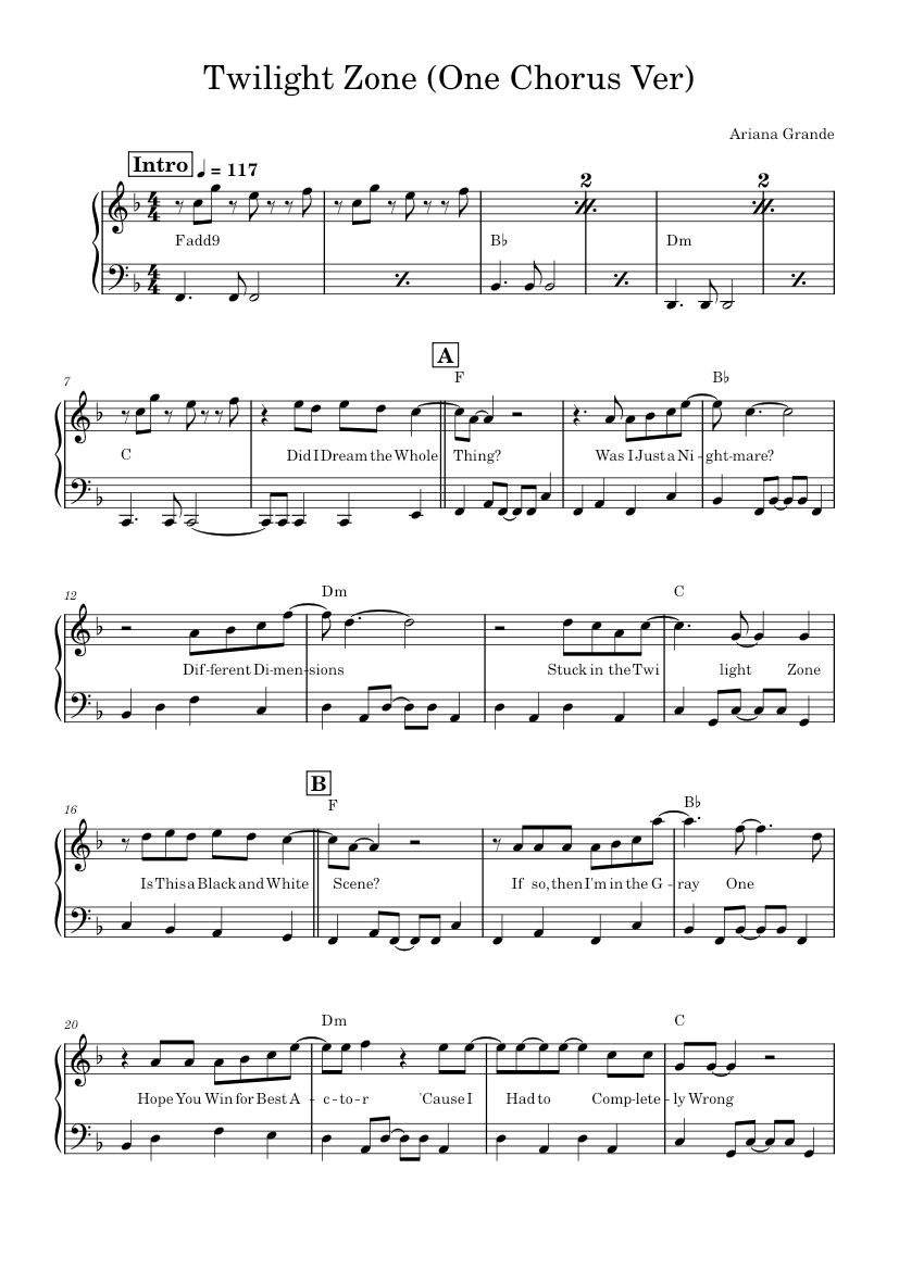 Twilight Zone (One Chorus Ver) – Ariana Grande Sheet Music with Chords ...