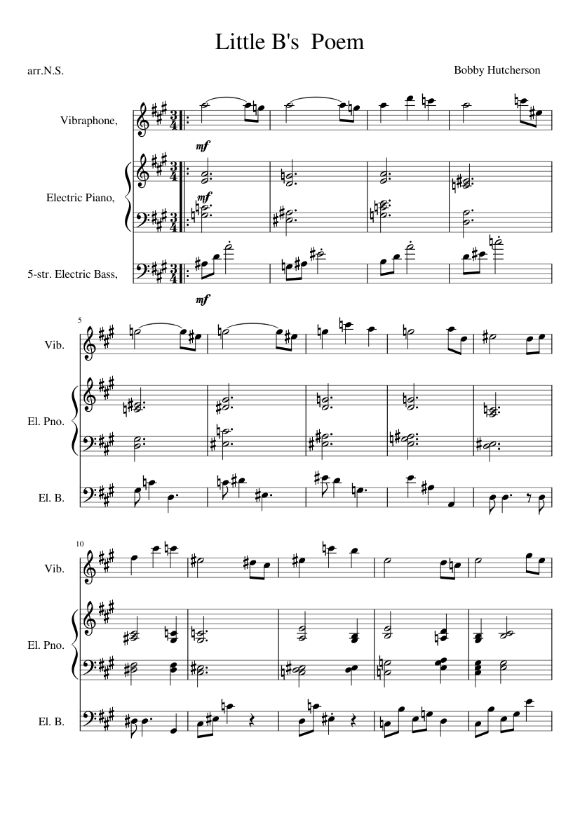 Little B's Poem Sheet music for Piano, Vibraphone, Bass guitar (Mixed ...