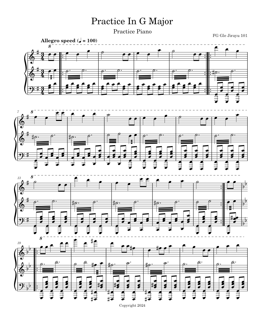 Practice In G Major 12 Sheet music for Piano (Solo) Easy | Musescore.com