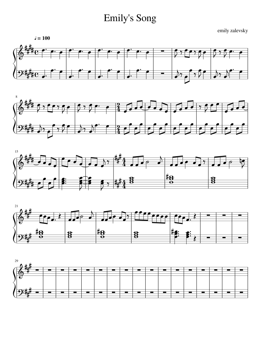 Emily's Song Sheet music for Piano (Solo) | Musescore.com