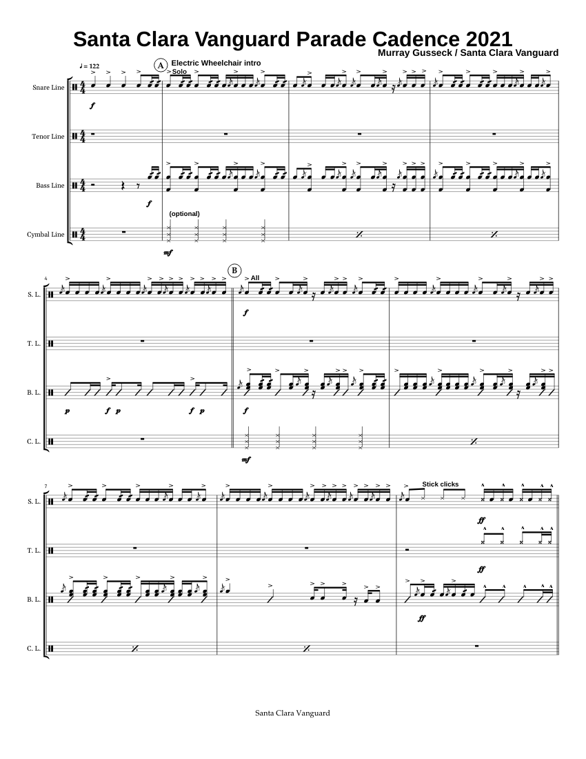 Santa Clara Vanguard Parade Cadence 2021 Sheet music for Snare drum ...