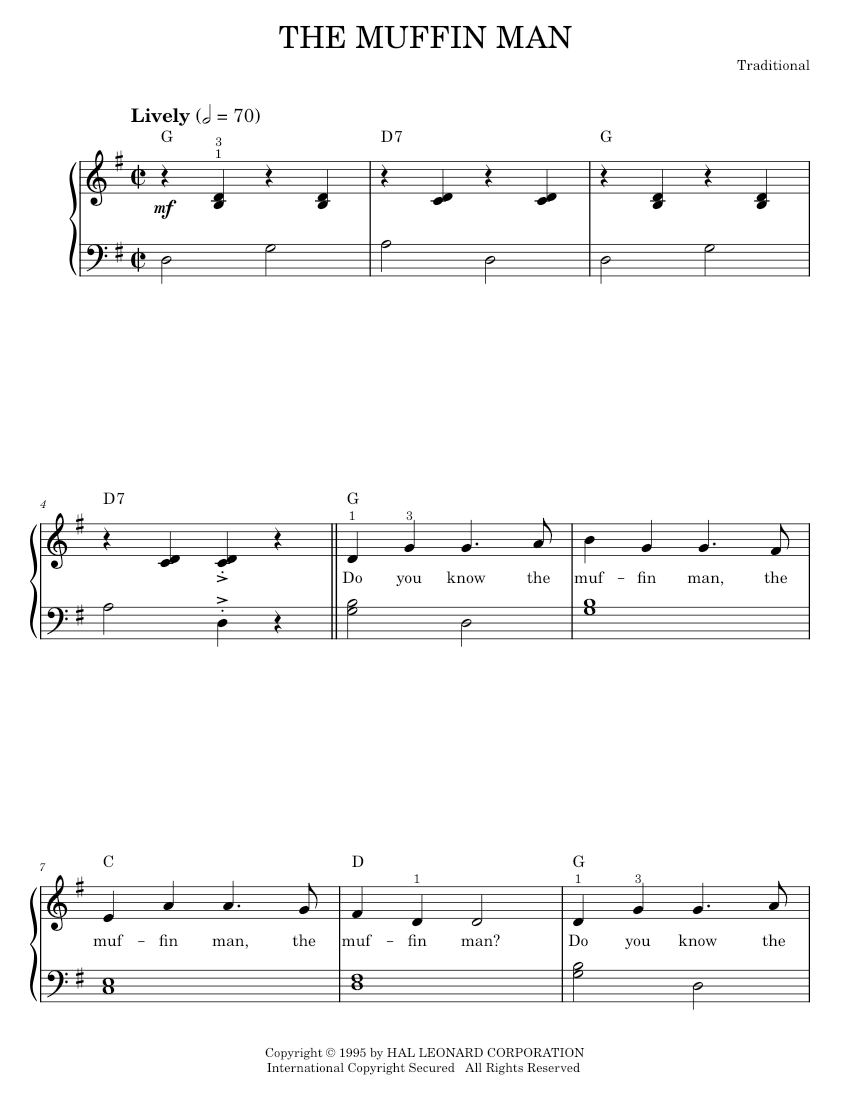 The Muffin Man. WM.051 Sheet music for Piano by Misc tunes: Music Notes ...