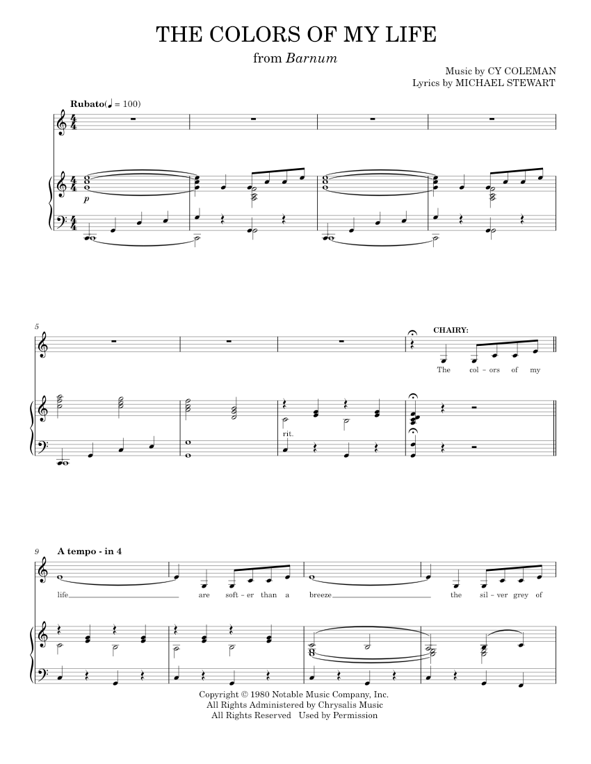 Play Official version of The Colors Of My Life sheet music by Cy ...