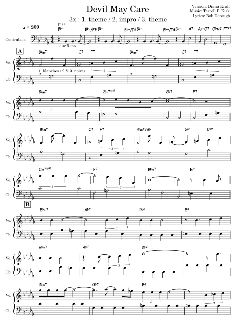 Devil May Care - Lead Sheet Sheet Music with Chords for Woodwinds (other), Voice (other) (Mixed ...
