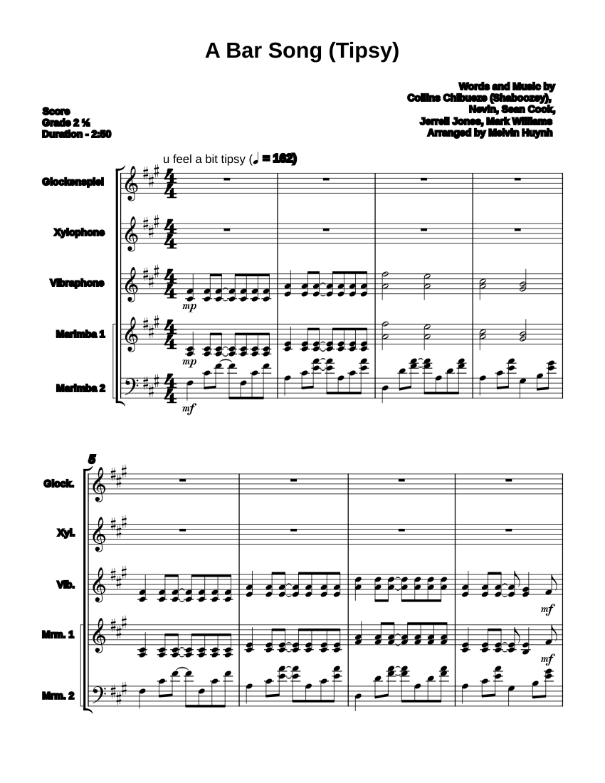 A Bar Song (Tipsy) – Shaboozey Sheet Music for Vibraphone, Glockenspiel, Marimba, Xylophone ...