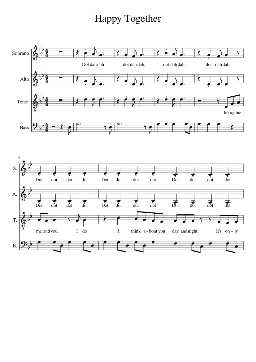 Happy Together Sheet music for Soprano, Alto, Tenor, Bass voice (Choral ...