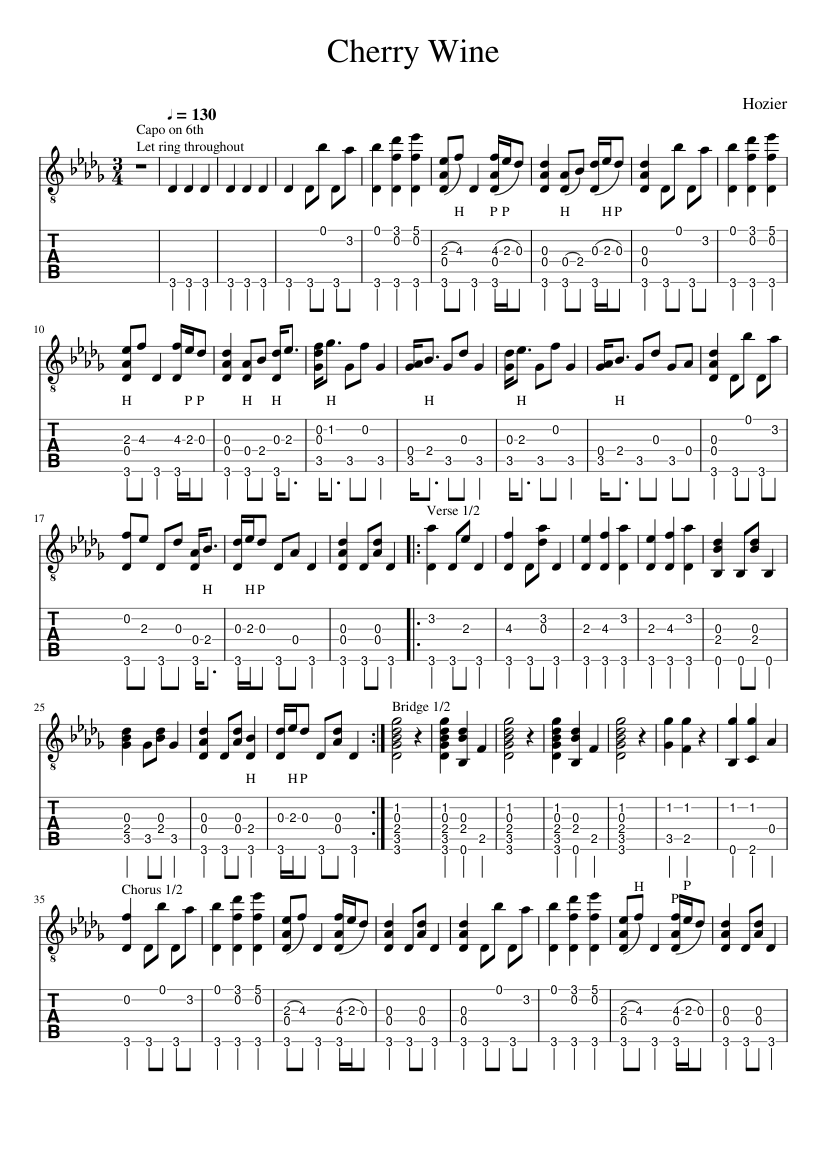 Cherry Wine (Sheet and Tab) Sheet Music for Guitar (Solo) | MuseScore.com