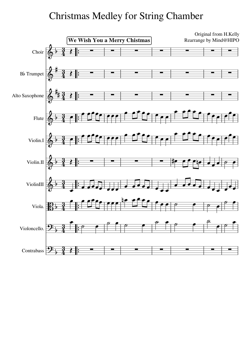 Christmas Medley for String Chamber Sheet Music for Vocals, Flute ...