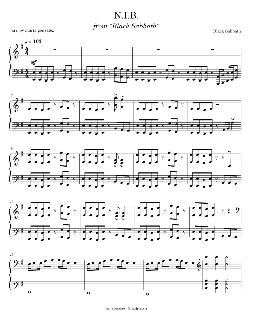 N.I.B. – Black Sabbath Sheet Music for Piano (Solo) | MuseScore.com