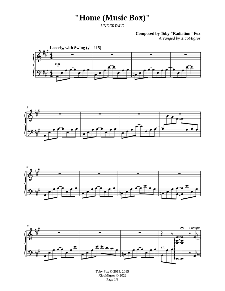 Home (Music Box) - UNDERTALE Sheet music for Piano (Solo) Easy | Musescore.com