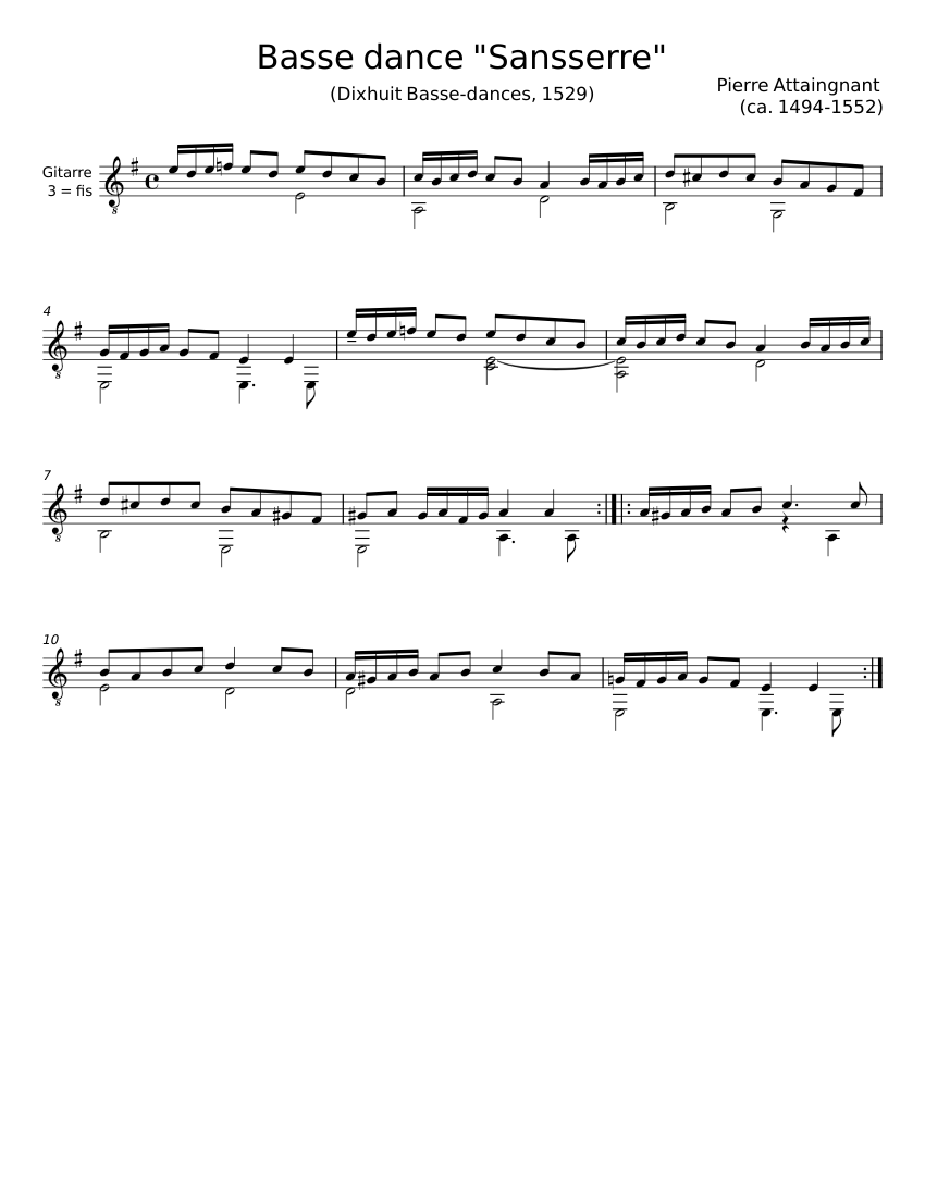 Basse dance - Pierre Attaingnant Sheet music for Guitar (Solo ...