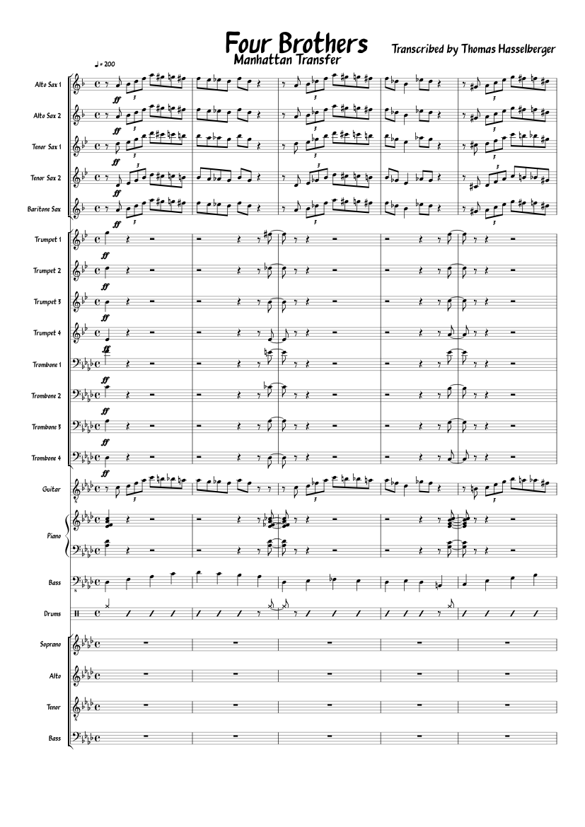 Four Brothers Full Score Sheet Music for Piano, Trombone, Soprano, Alto ...