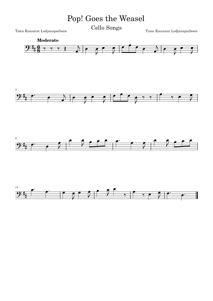 Pop! Goes the Weasel – Michel Rondeau Sheet music for Cello (Solo) | Musescore.com