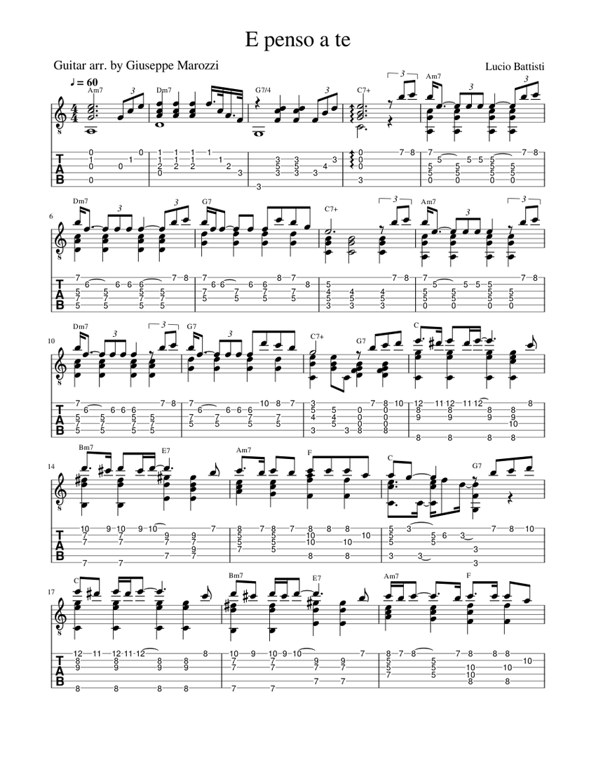 E penso a te – Lucio Battisti Sheet music for Guitar (Solo) | Musescore.com