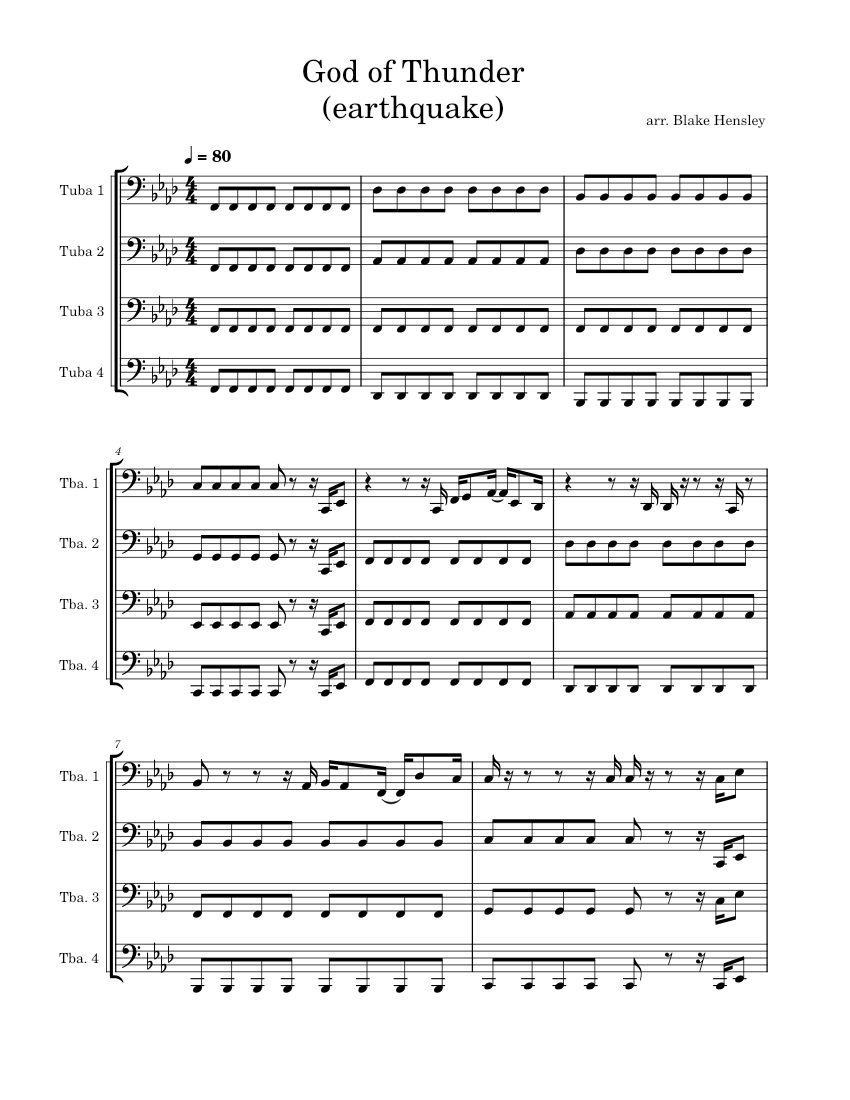 Earthquake Tuba Fanfare – Martin Miller earthquake Sheet music for Tuba ...