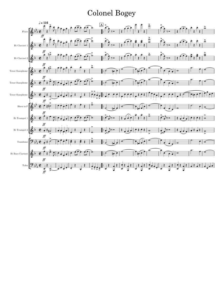Colonel Bogey Sheet music for Trombone, Tuba, Flute, Clarinet in b-flat ...