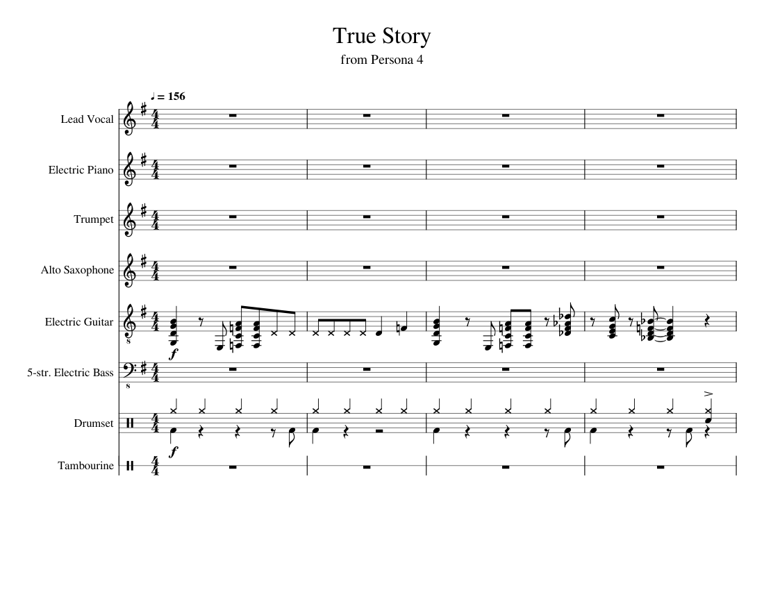 True Story (from Persona 4 Golden) Sheet Music for Piano, Tambourine ...