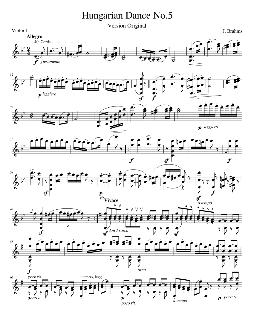 Hungarian Dance No 5 Sheet music for Violin (String Methods & Exercises ...